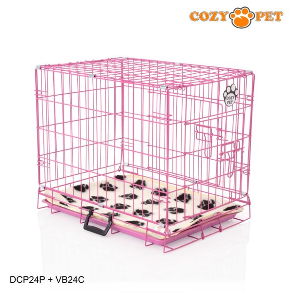 24" Cozy Pet Dog Cage in Pink with ABS Tray and Vet Bed - DCP24P + VB2